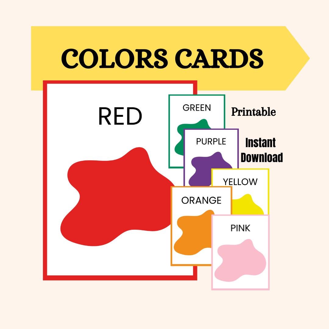 Cards Colors Printable Wall Cards for Classroom, Home School Printable Colors Worksheet, Kids ...
