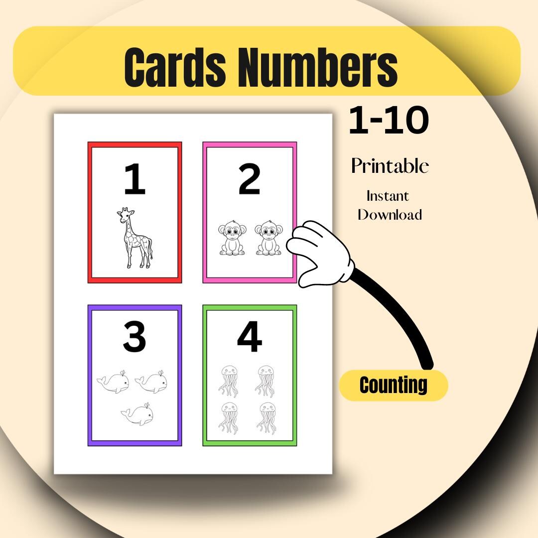 Numbers 1-10 Flash Cards: Pre-k Counting Printable (PDF, PNG) - Etsy