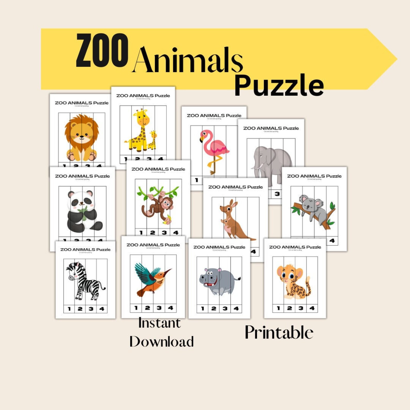 Zoo Animals Puzzle Printable Kids Animals Activity Kindergarten Animals ...