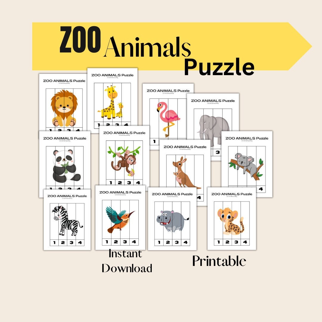 Zoo Animals Puzzle Printable Kids Animals Activity Kindergarten Animals ...