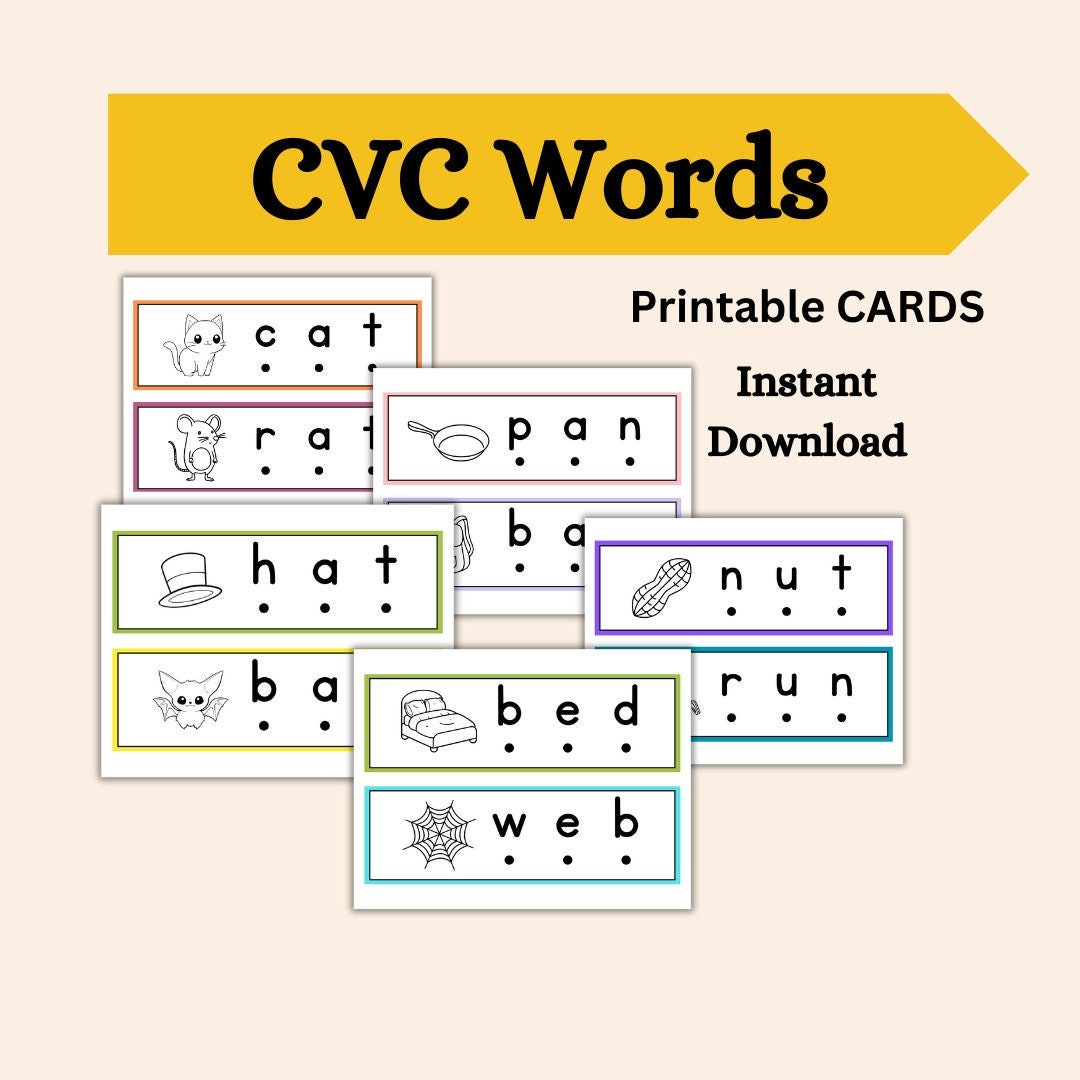 Digital CVC Short Words Reading Flash Cards Kindergarten Download Short ...