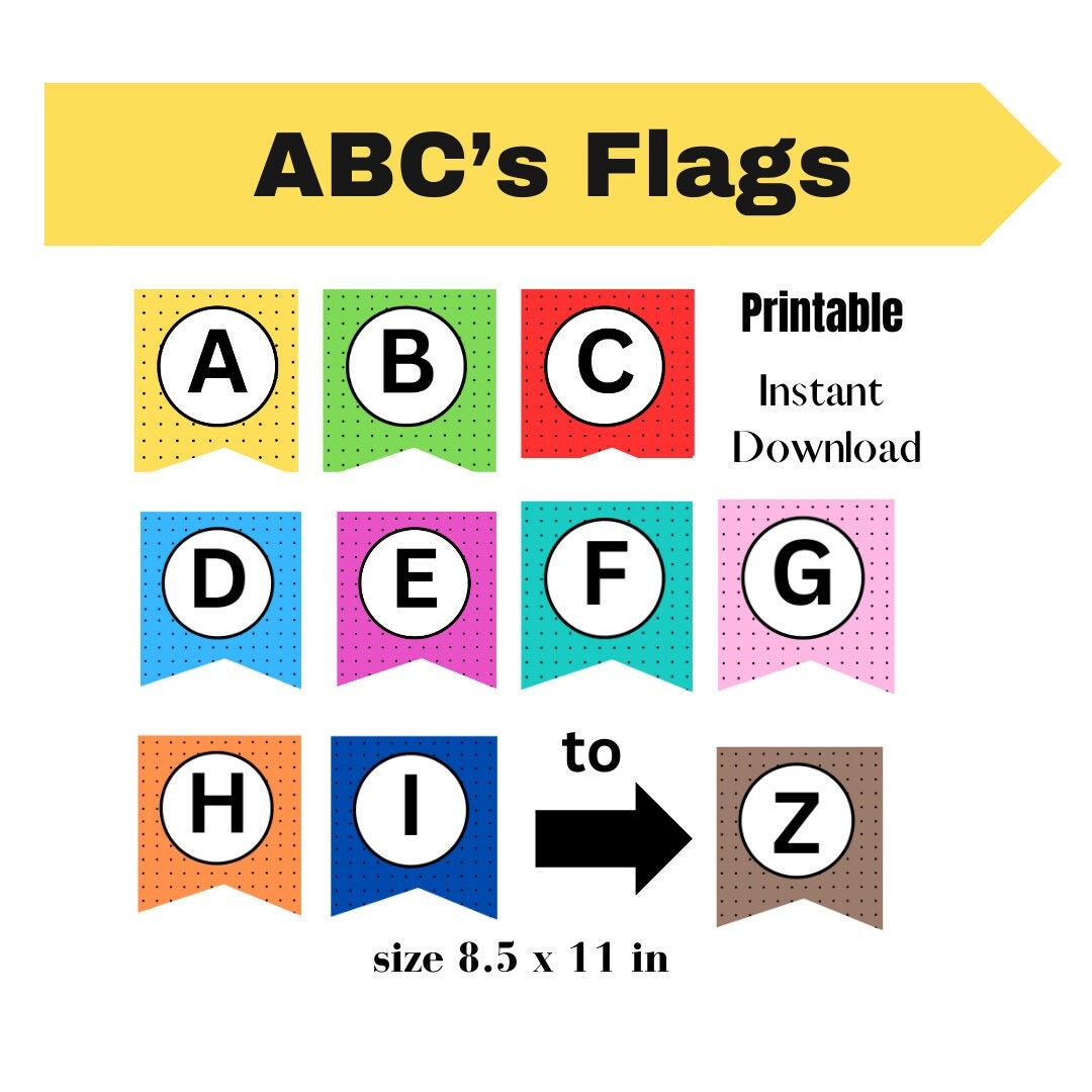 ABC Printable Classroom Flags Decor Playroom for Kids Letters Practice ...