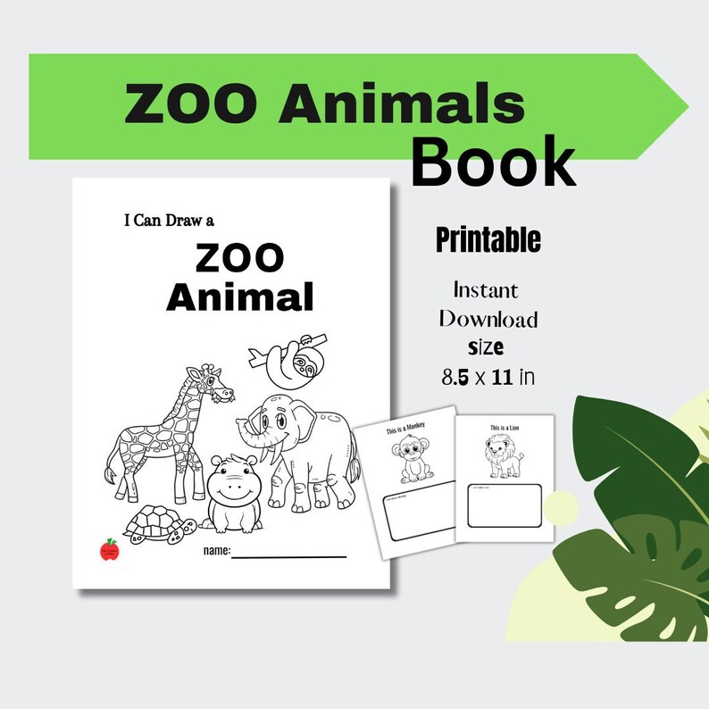 Zoo Animals Book Printable Coloring Book Animals Digital Zoo Book ...