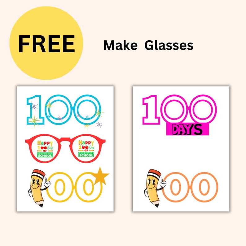 100 Days of School Packet FREE Glasses, Hats Printable Worksheet ...