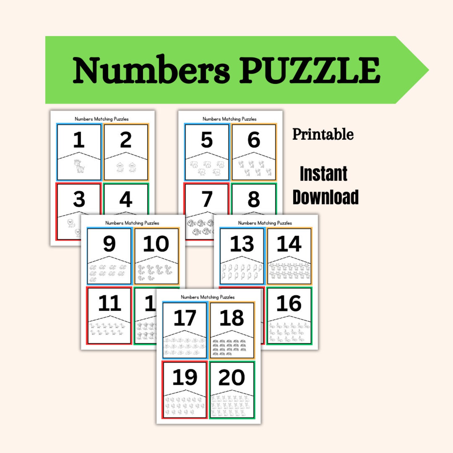 Digital 1 to 20 Numbers Matching Puzzle Download Counting Numbers Print ...