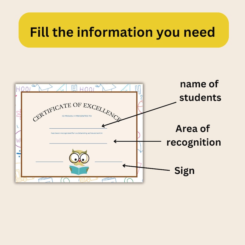 Certificate of Excellence Printable: Kids School Graduation Pdf Digital ...