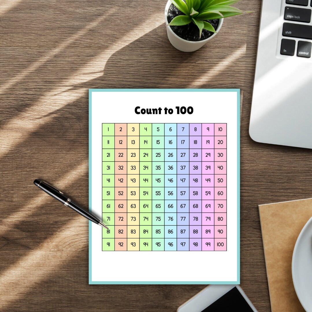 100 Chart Numbers Printable Sheet Learning Counting to 100 Kids Writing ...