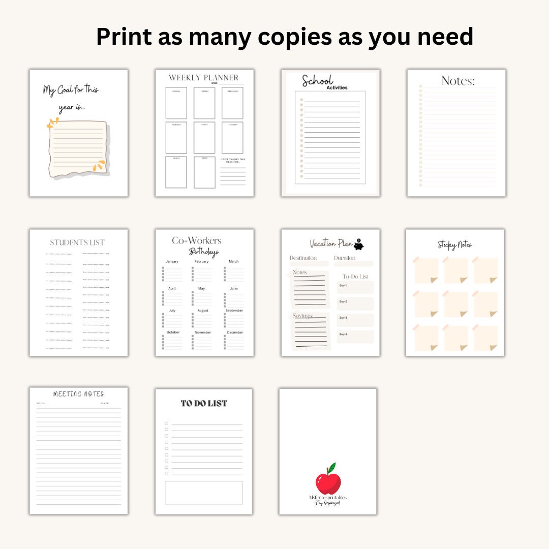 Teacher Printable School Planner Organized School Activities ...