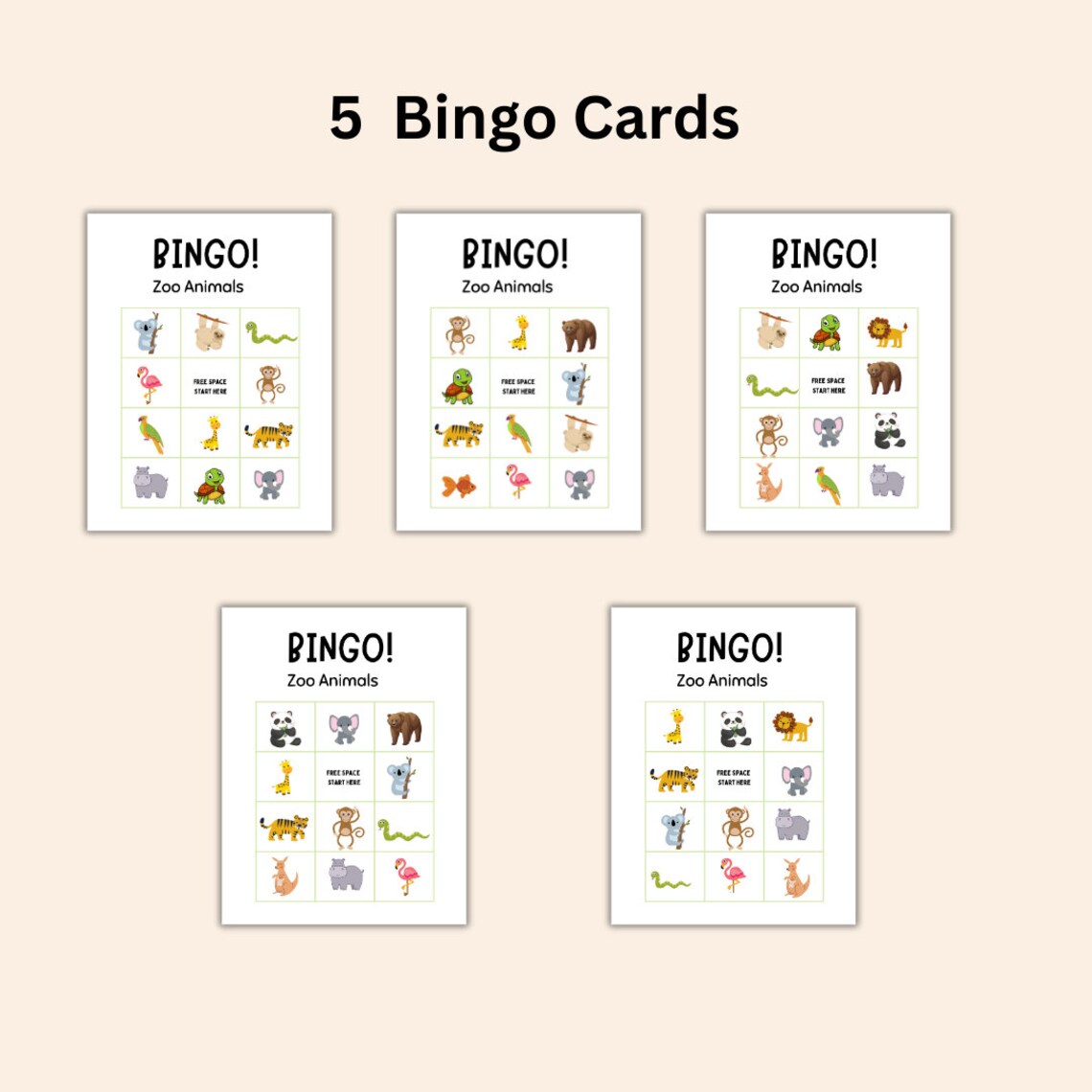 Zoo Animals Bingo Printable Game Download Bingo Cards Kids Fun Bingo ...