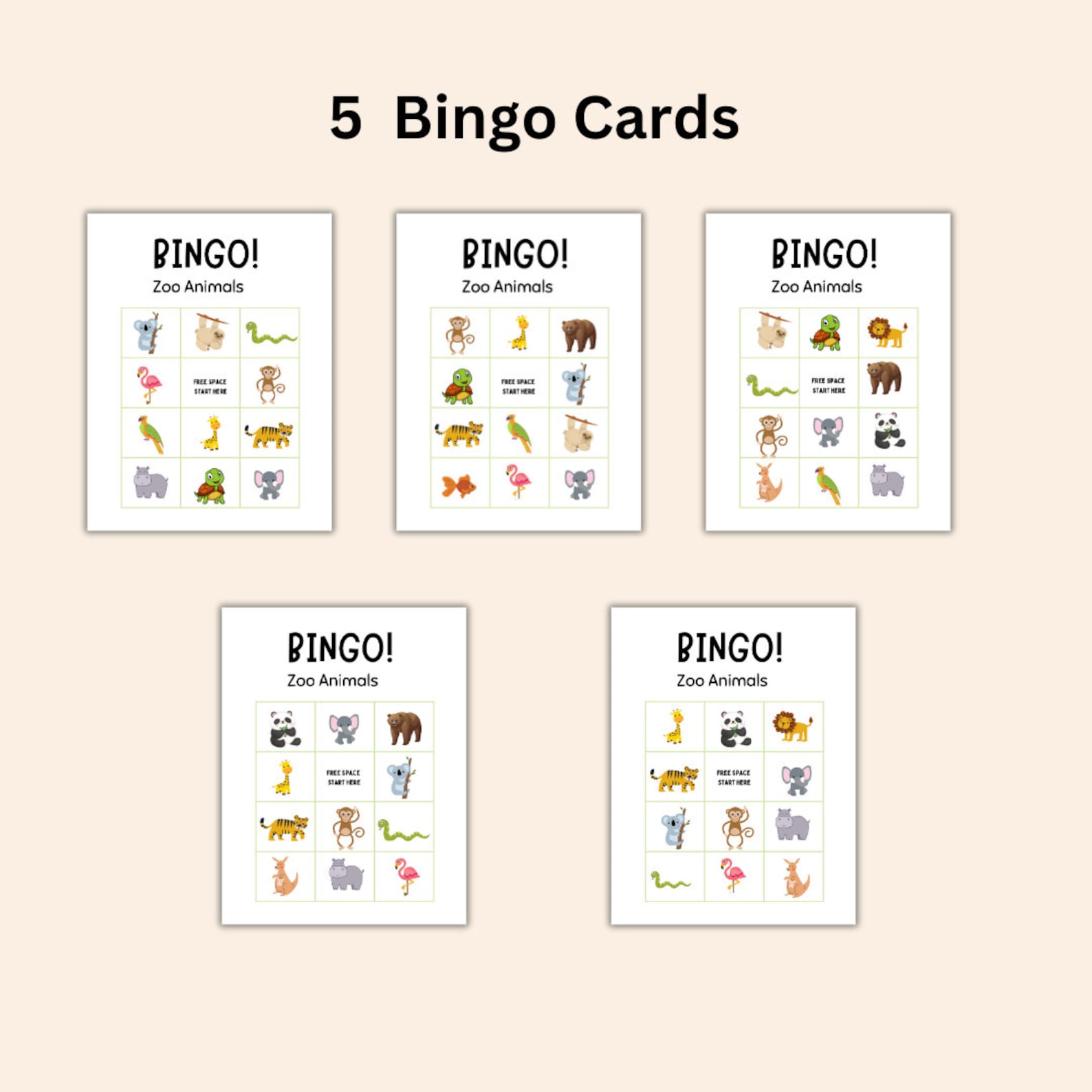 Zoo Animals Bingo Printable Game Download Bingo Cards Kids Fun Bingo ...