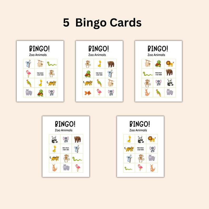 Zoo Animals Bingo Printable Game Download Bingo Cards Kids Fun Bingo ...