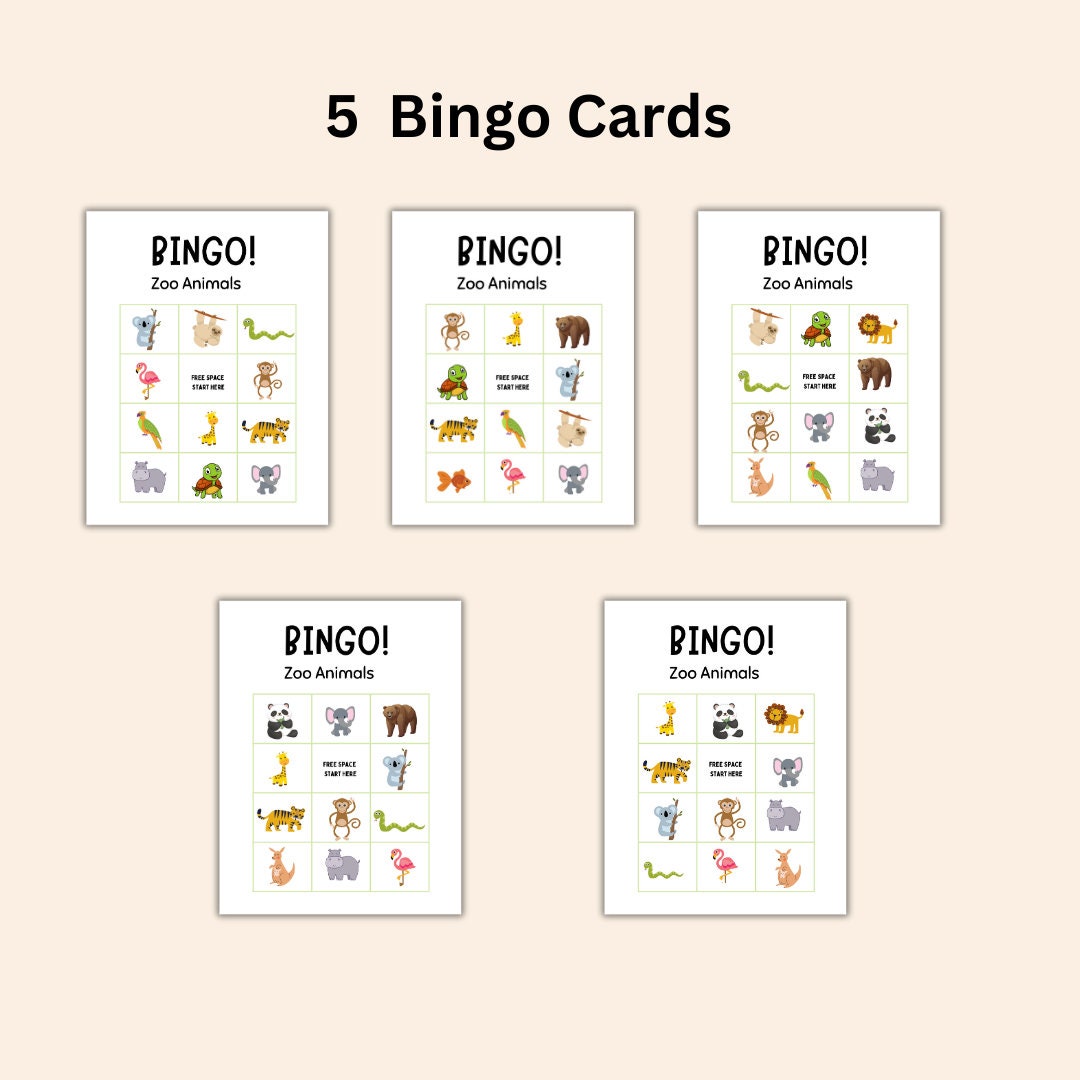 Zoo Animals Bingo Printable Game Download Bingo Cards Kids Fun Bingo ...