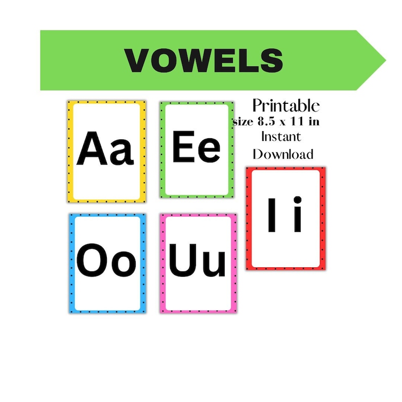 Vowel Printable Classroom Cards Decor Playroom Vowel Kids Practice ...