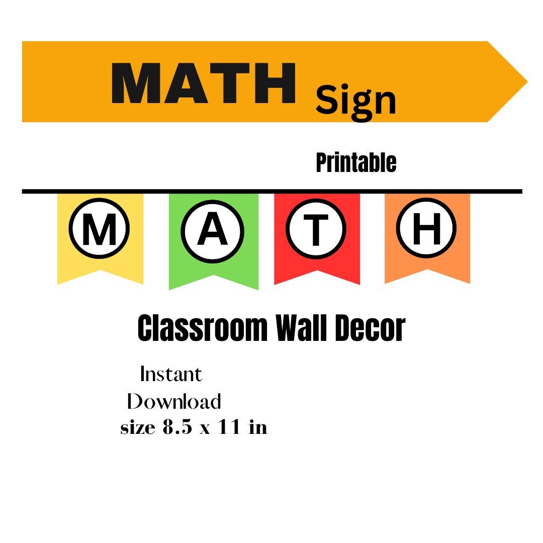 Math Sign Printable Flags Downloadable Classroom Flags Decor Print ...