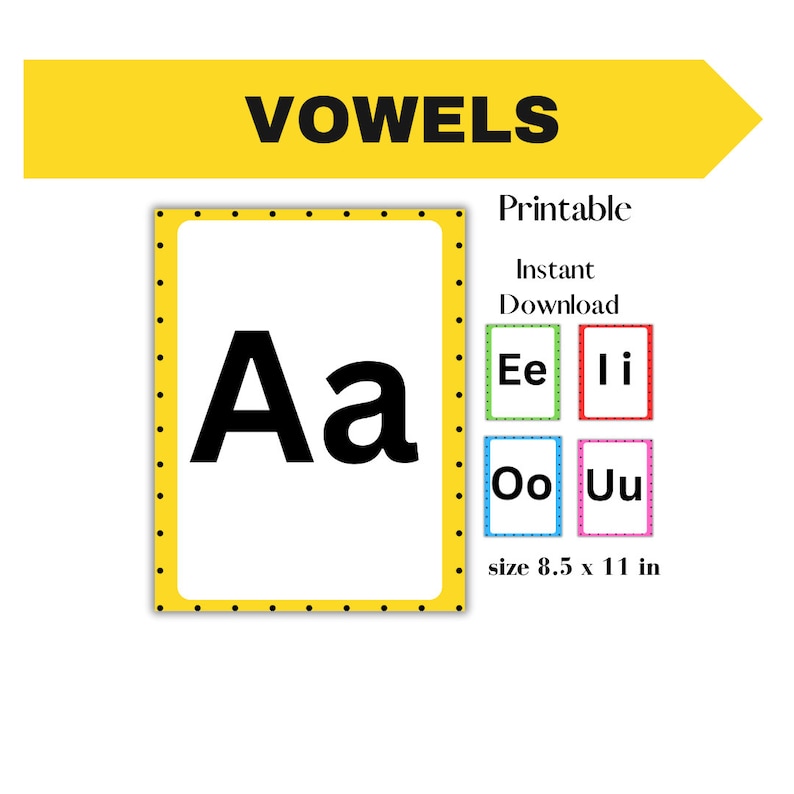 Printable Vowel Cards: Early Learning, Classroom Wall Decor PDF ...