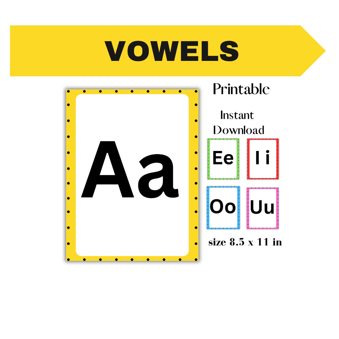 Vowel Printable Classroom Cards Decor Playroom Vowel Kids Practice ...