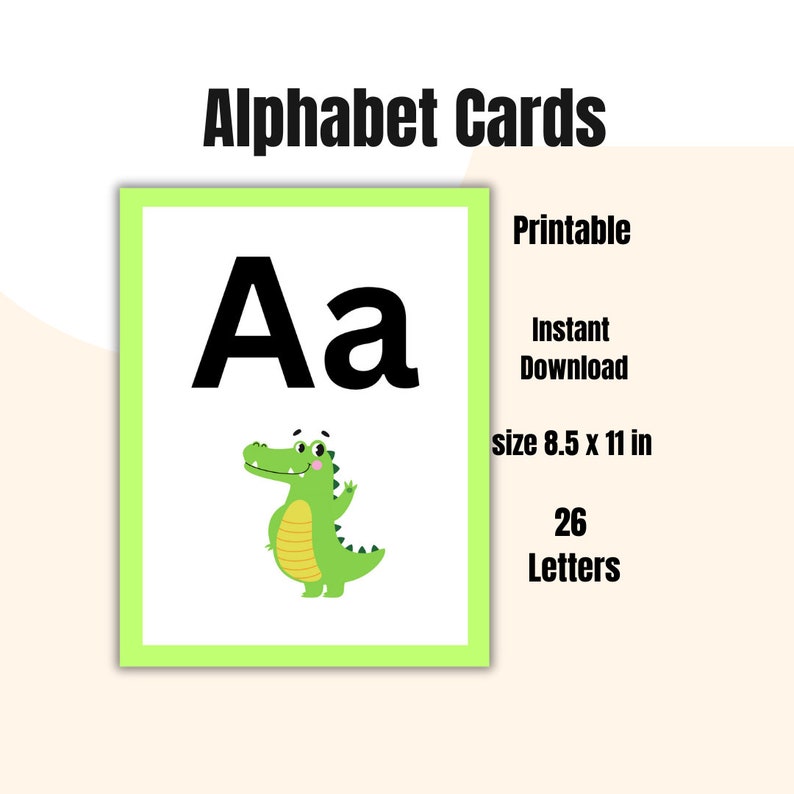 Alphabet Cards Printable: A to Z Educational Flashcards (PDF, PNG) - Etsy