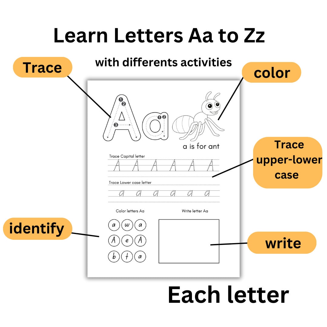 Alphabet Letters A to Z Printable and Downloadable, Learn, Write, Trace ...