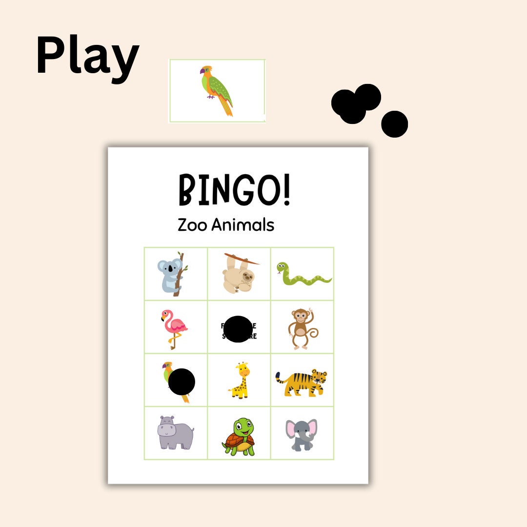 Zoo Animals Bingo Printable Game Download Bingo Cards Kids Fun Bingo ...