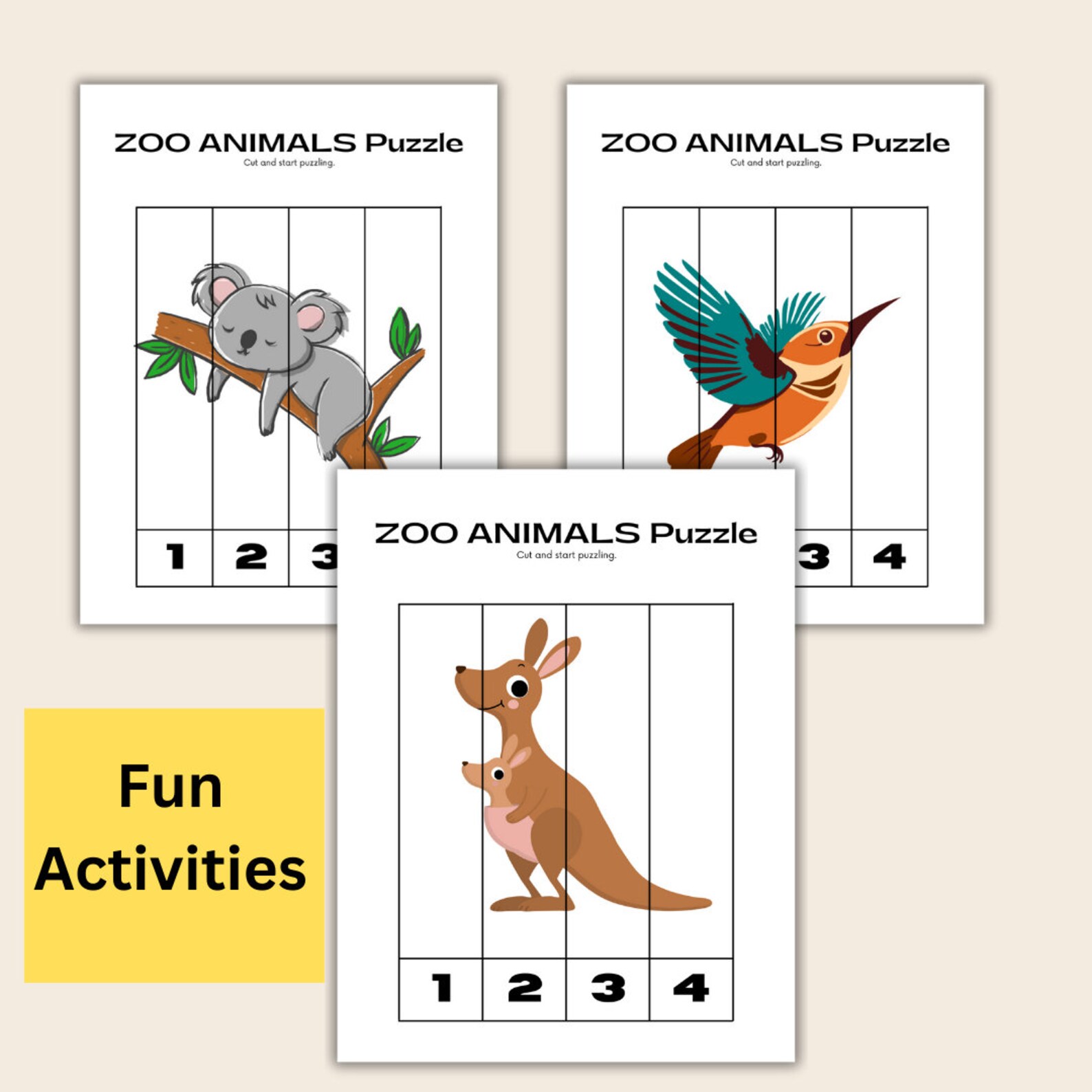 Zoo Animals Puzzle Printable Kids Activity Worksheet Field Trip Animals ...