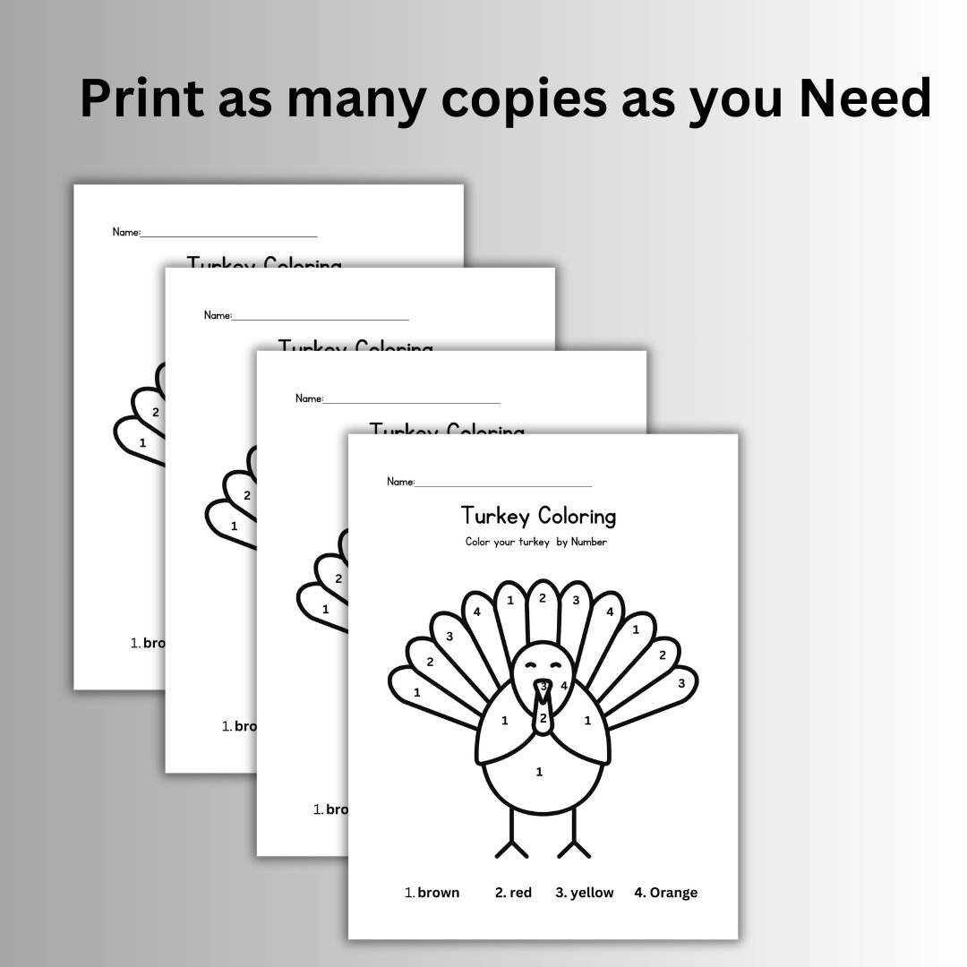 Turkey Color by Number Worksheet: Thanksgiving Printable Digital ...