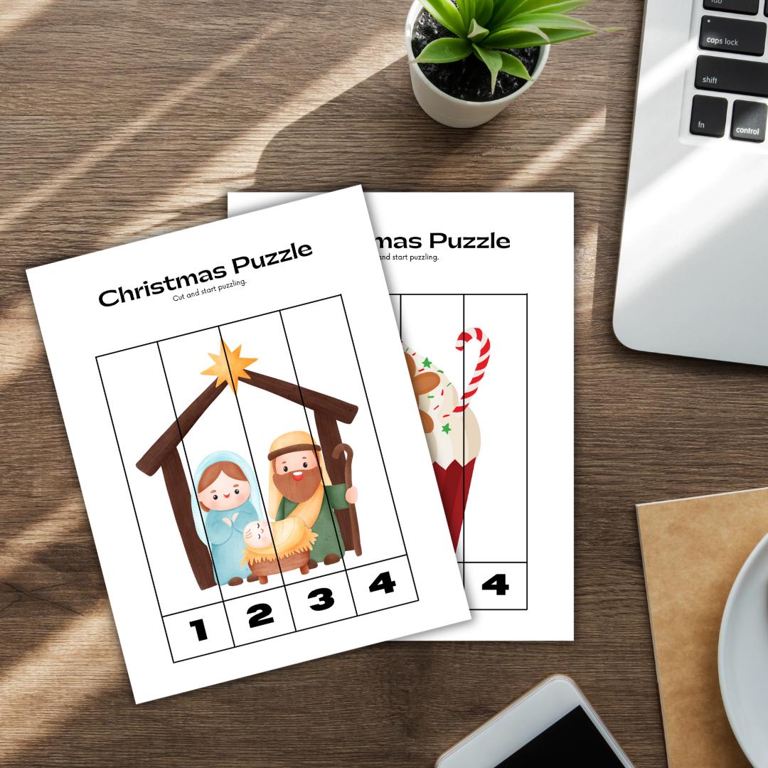 Christmas Puzzle Digital Printable Worksheet Kids Packet Downloadable ...