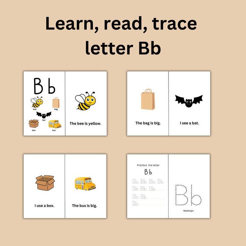 Letter B Alphabet Book: Kindergarten Printable Worksheet (PDF, PNG) - Etsy