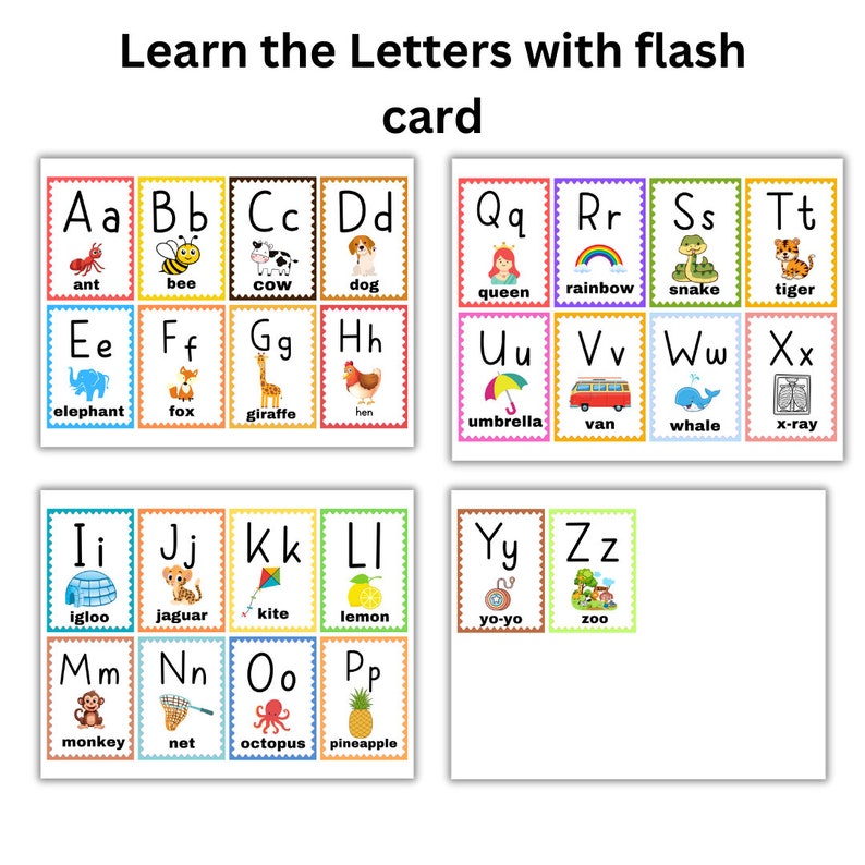 Alphabet Flash Cards A-Z Printable Learning Digital Download Colorful ...
