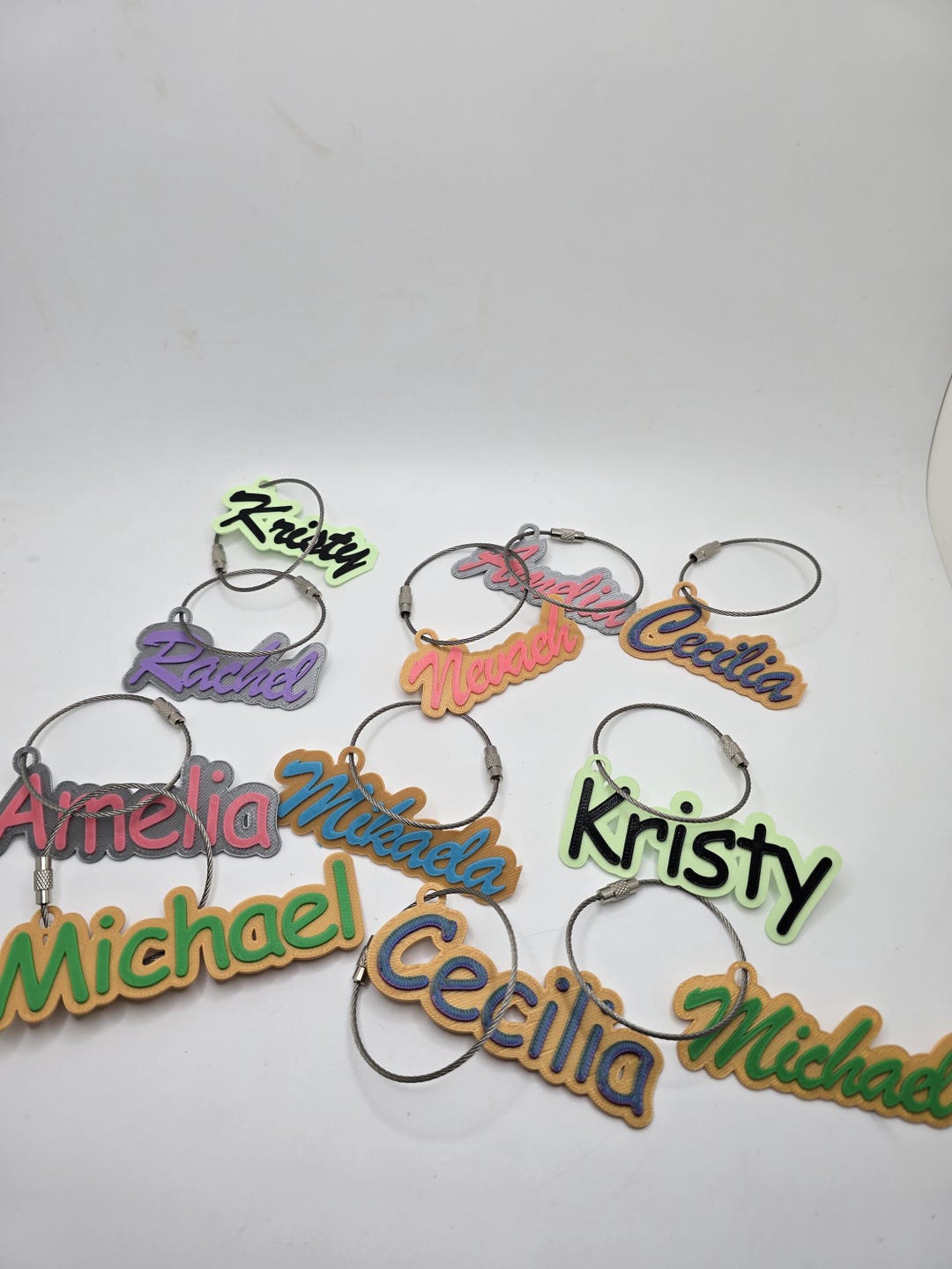 Personalized Name Tag With Cable Keychain Fancy or Fun Fonts - Etsy