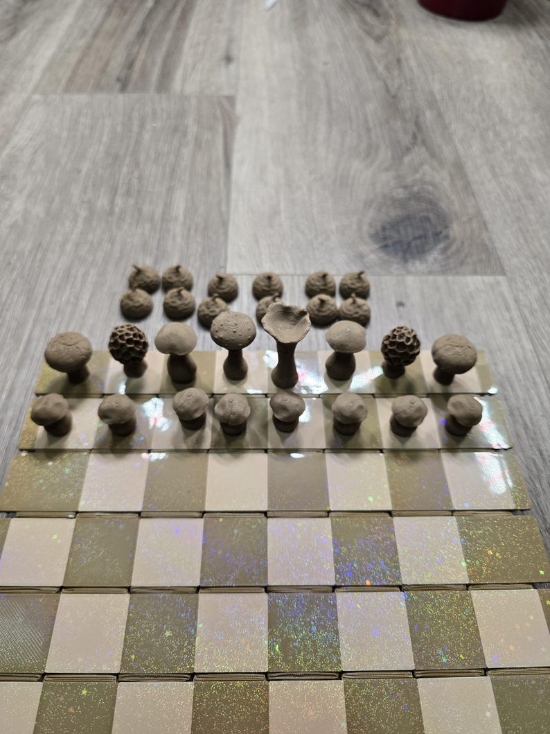 Nature Inspired Chess & Checkers Set - Roll-up Log Board With Mushroom ...