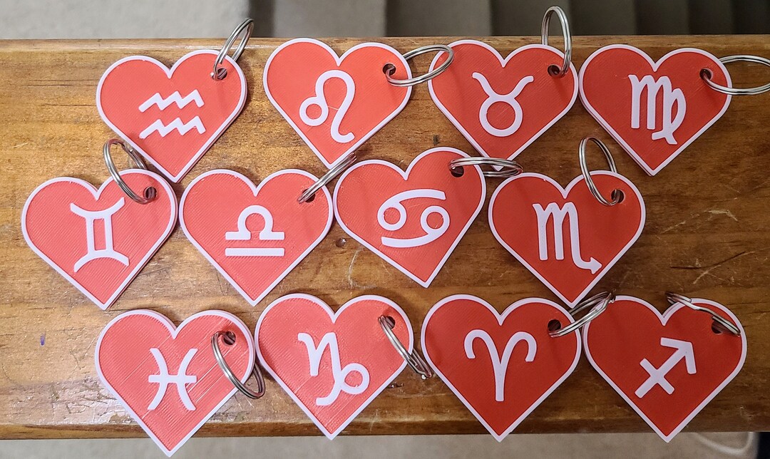 Heart Shaped Keychain With Your Choice of Zodiac Symbol - Etsy