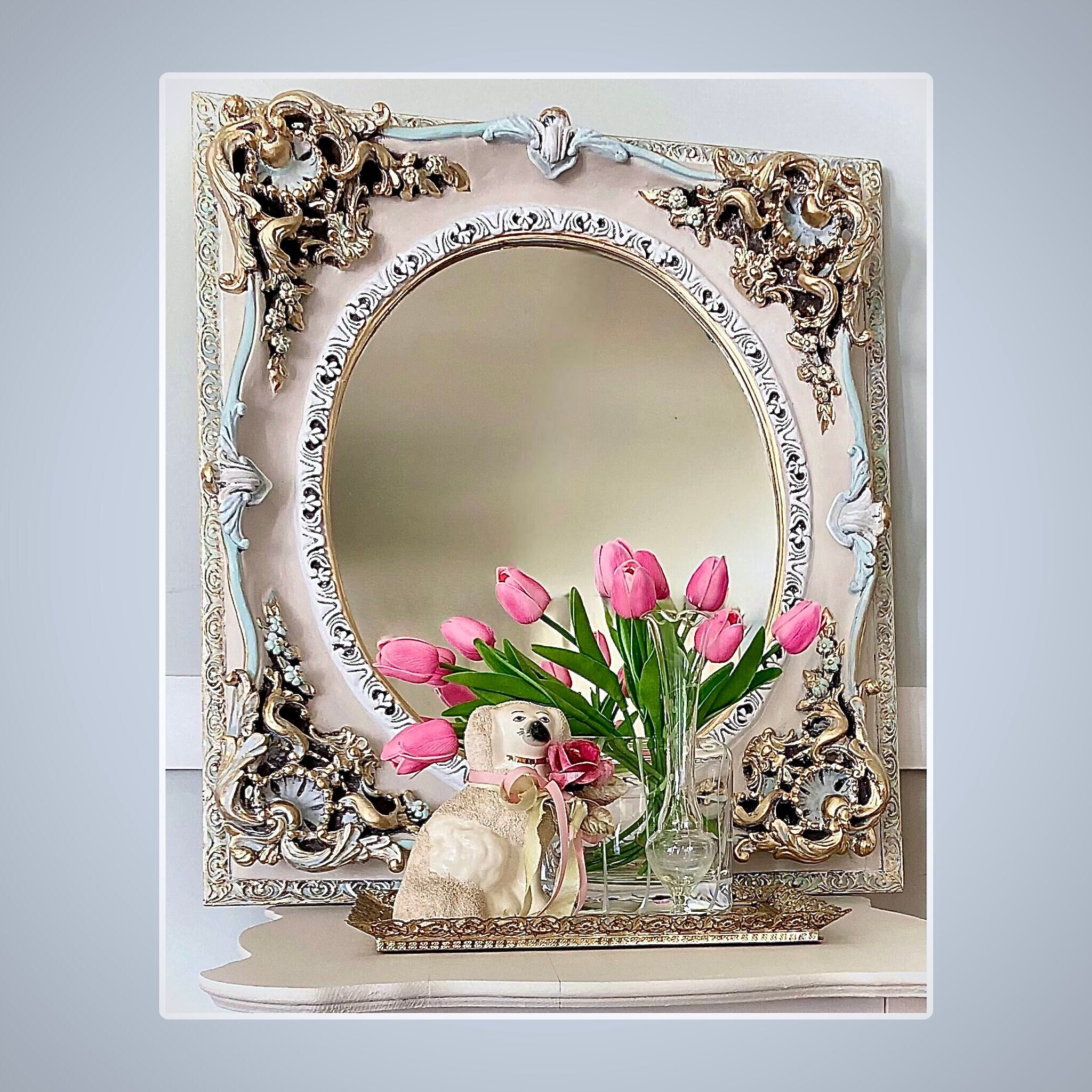 GORGEOUS French Antique Style Mirror Ornate, Heavy, Wood, Glass Mirror ...