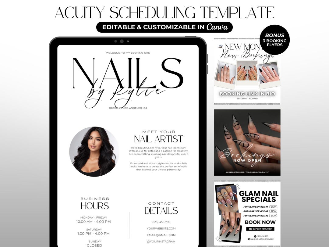 Acuity Scheduling Template Nail Tech Minimalist Nail Booking Site Nail ...
