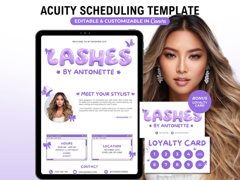 Y2K Acuity Scheduling Template Lash Tech Booking Site Purple Lash ...