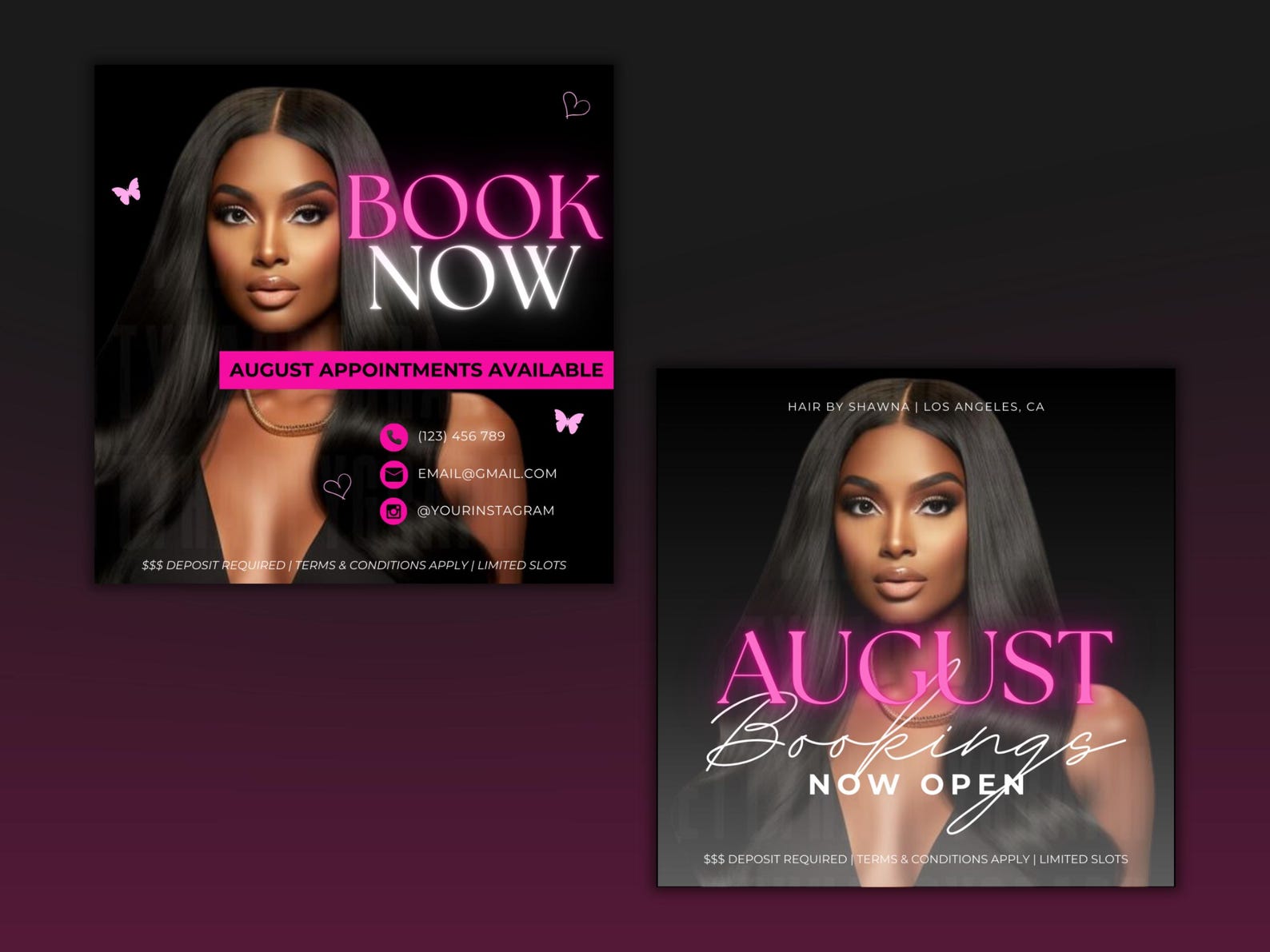 Hair Booking Flyer Template Pink Bundle DIY Book Now August Bookings ...