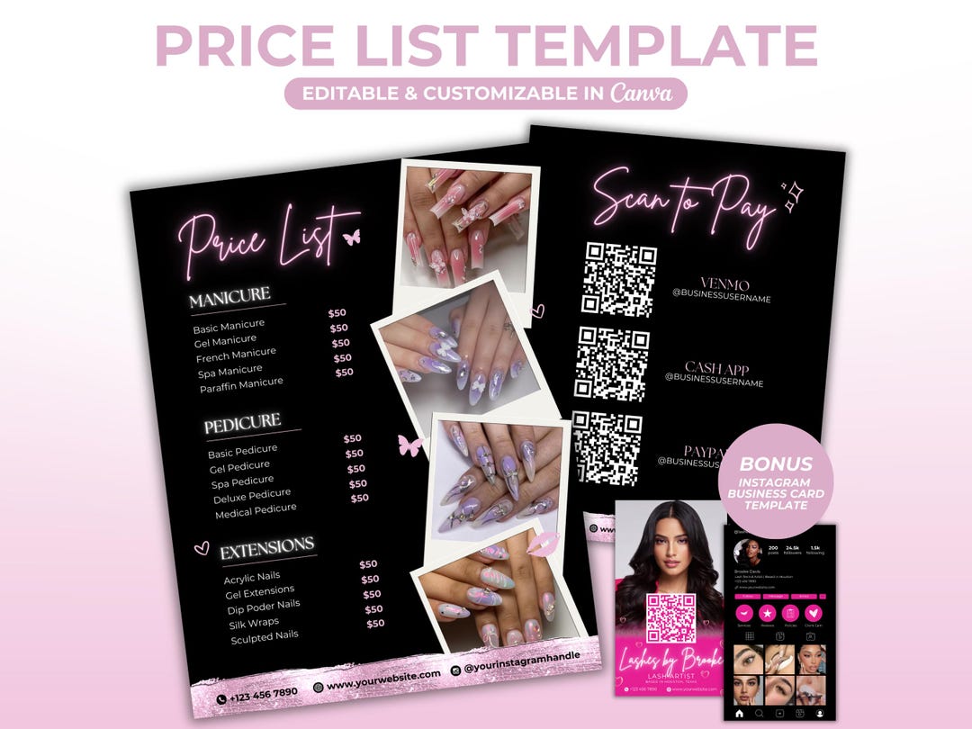 Price List Template Scan to Pay Sign Template QR Code Sign Nail Salon ...