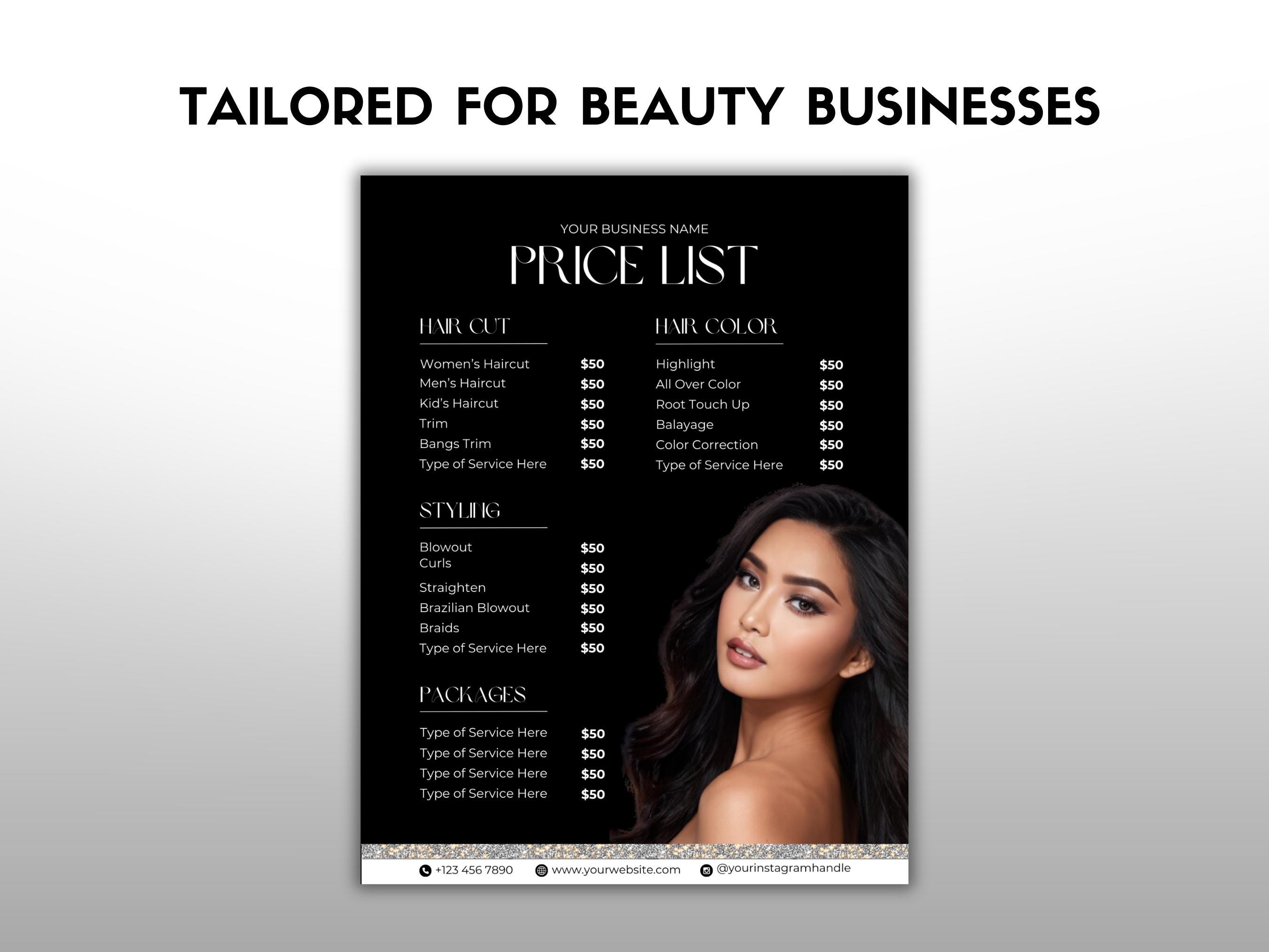 Price List Template Scan to Pay Sign Template QR Code Sign Hair Nail ...