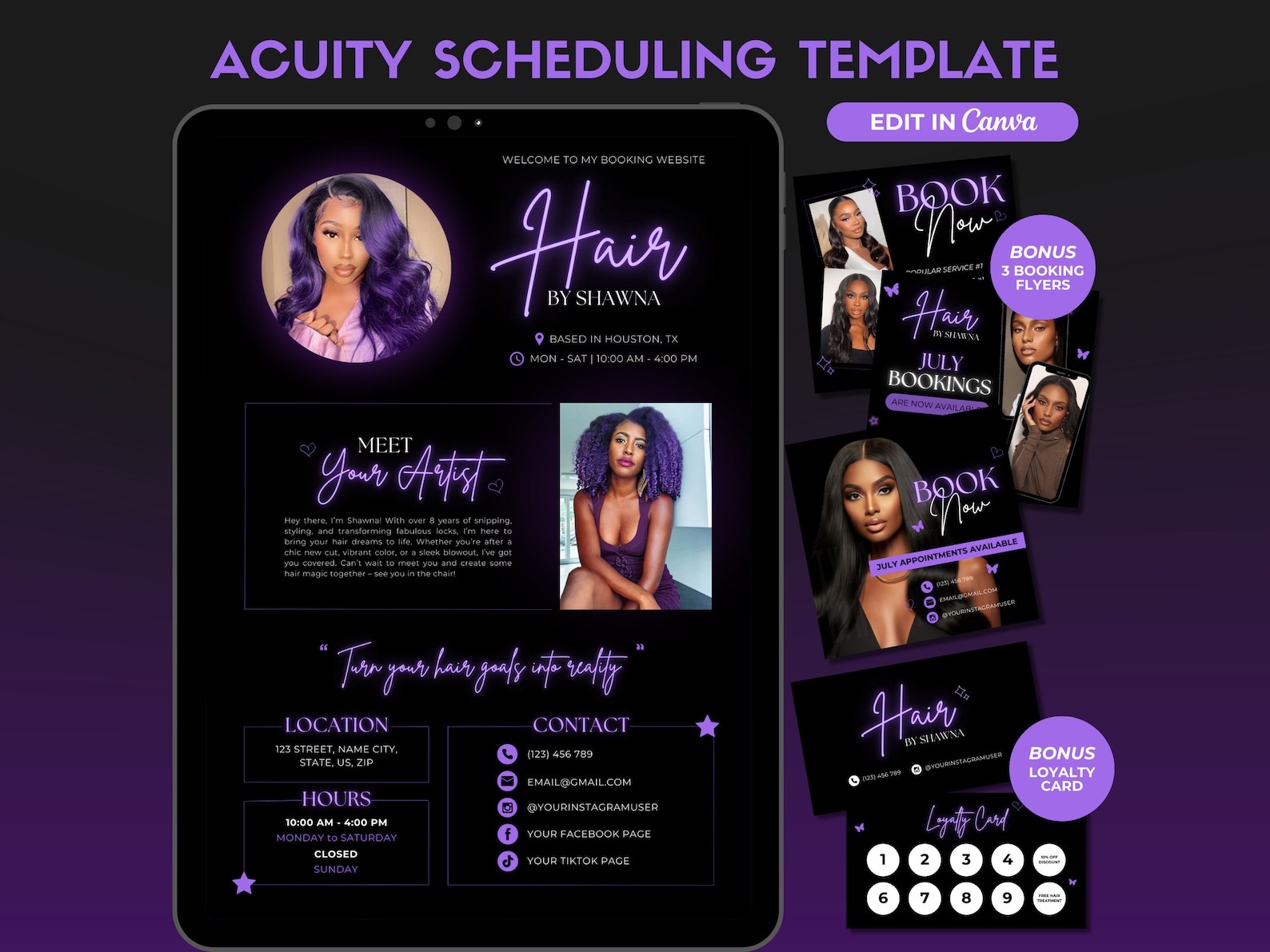 Acuity Scheduling Template Hair Stylist Purple Hair Booking Site ...