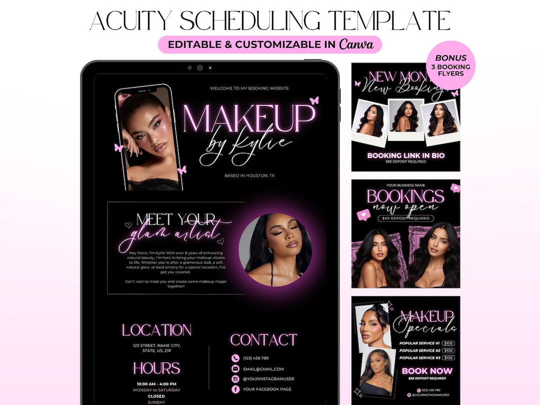 Acuity Scheduling Template Makeup Artist Pink Makeup Booking Website ...