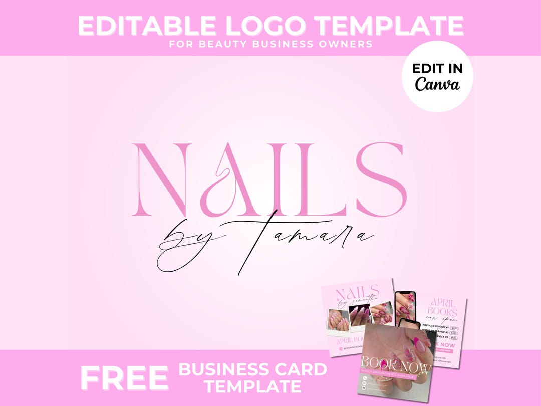Pink Nail Salon Logo Custom Nail Designer Logo DIY Nail Business Logo ...