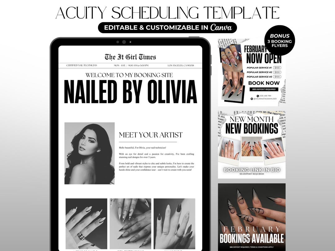 Acuity Scheduling Template Nail Tech Minimalist Nail Booking Site Nail ...