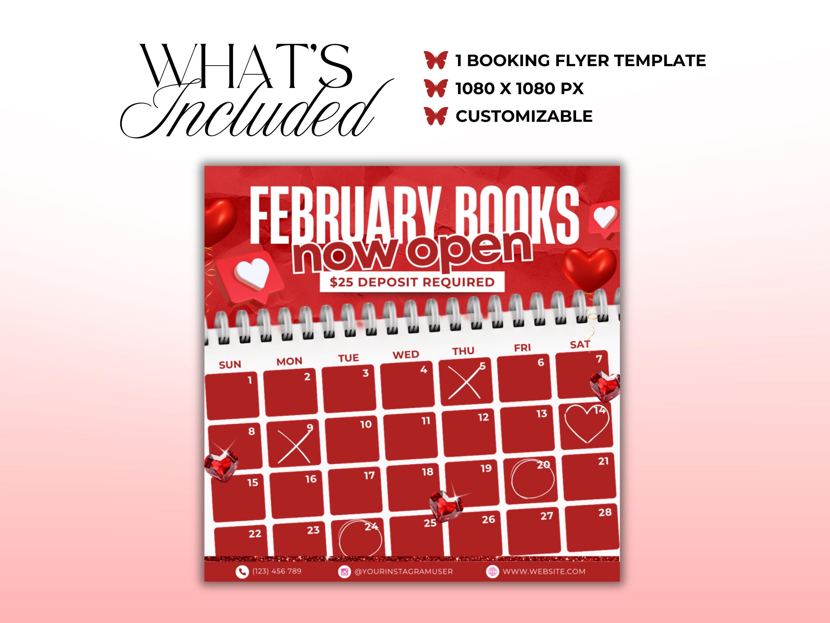 February Bookings Open Valentines Bookings Available February Calendar ...