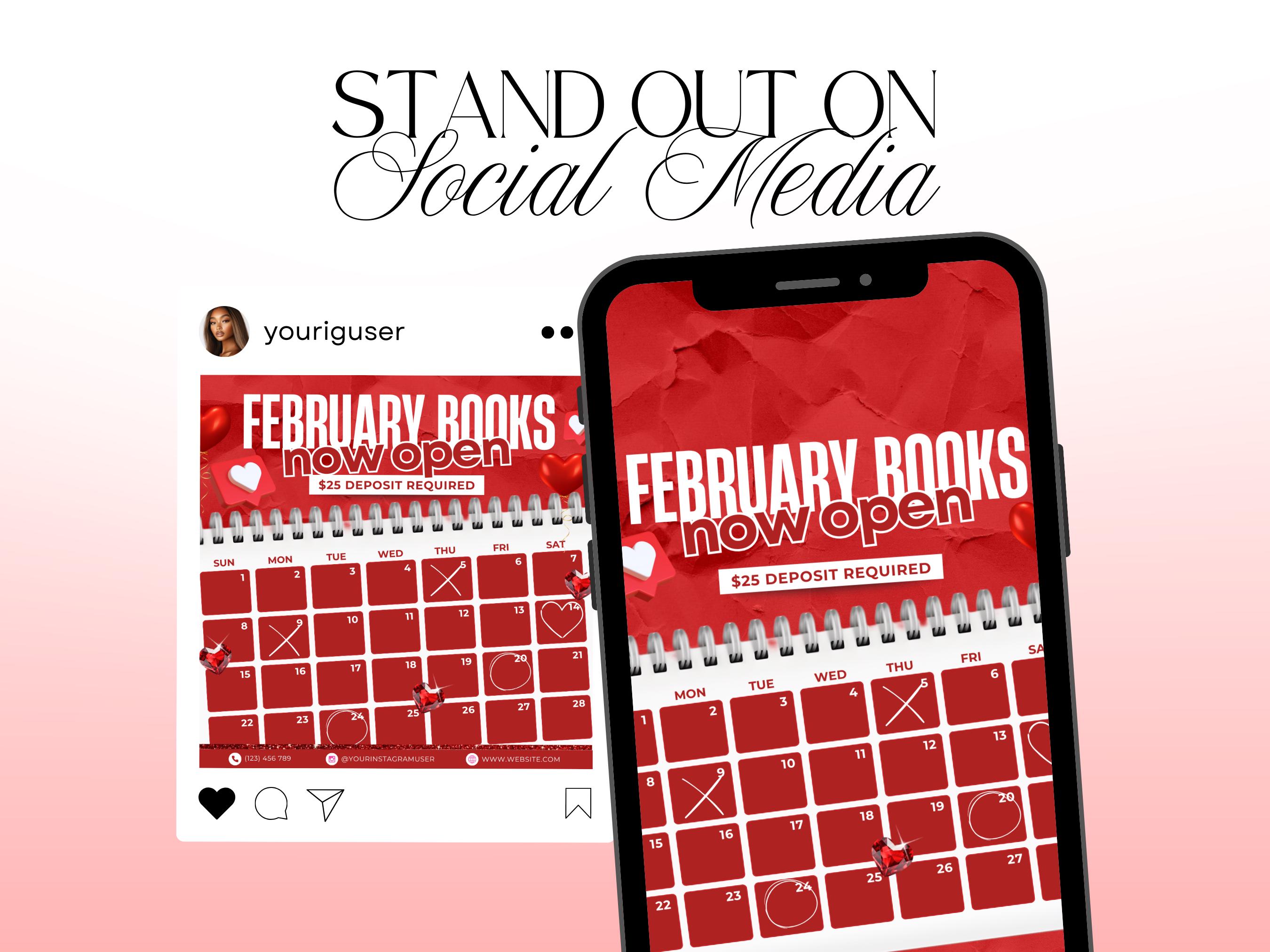 February Bookings Open Valentines Bookings Available February Calendar ...