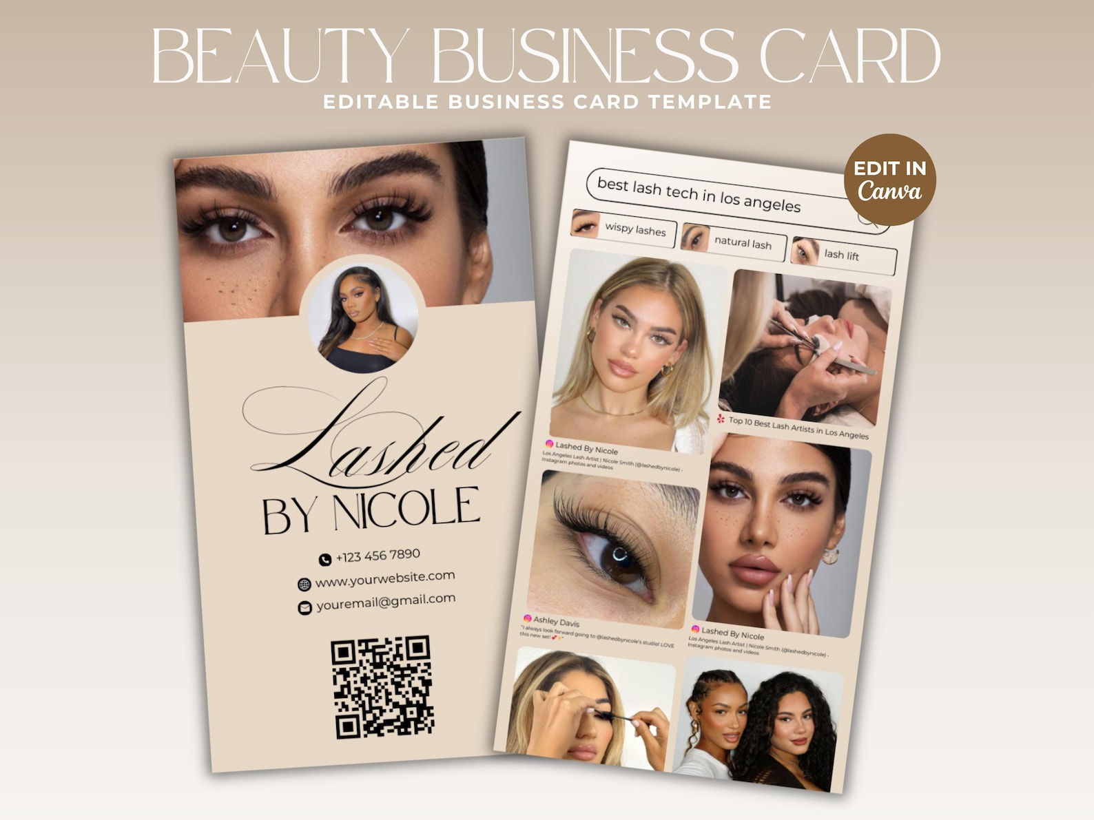 Boho Lash Business Card Template Lash Tech Business Card Social Media ...
