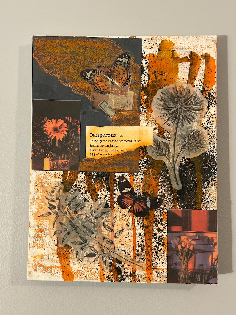 Mixed Media Collage Art on Canvas “volcano” - Etsy