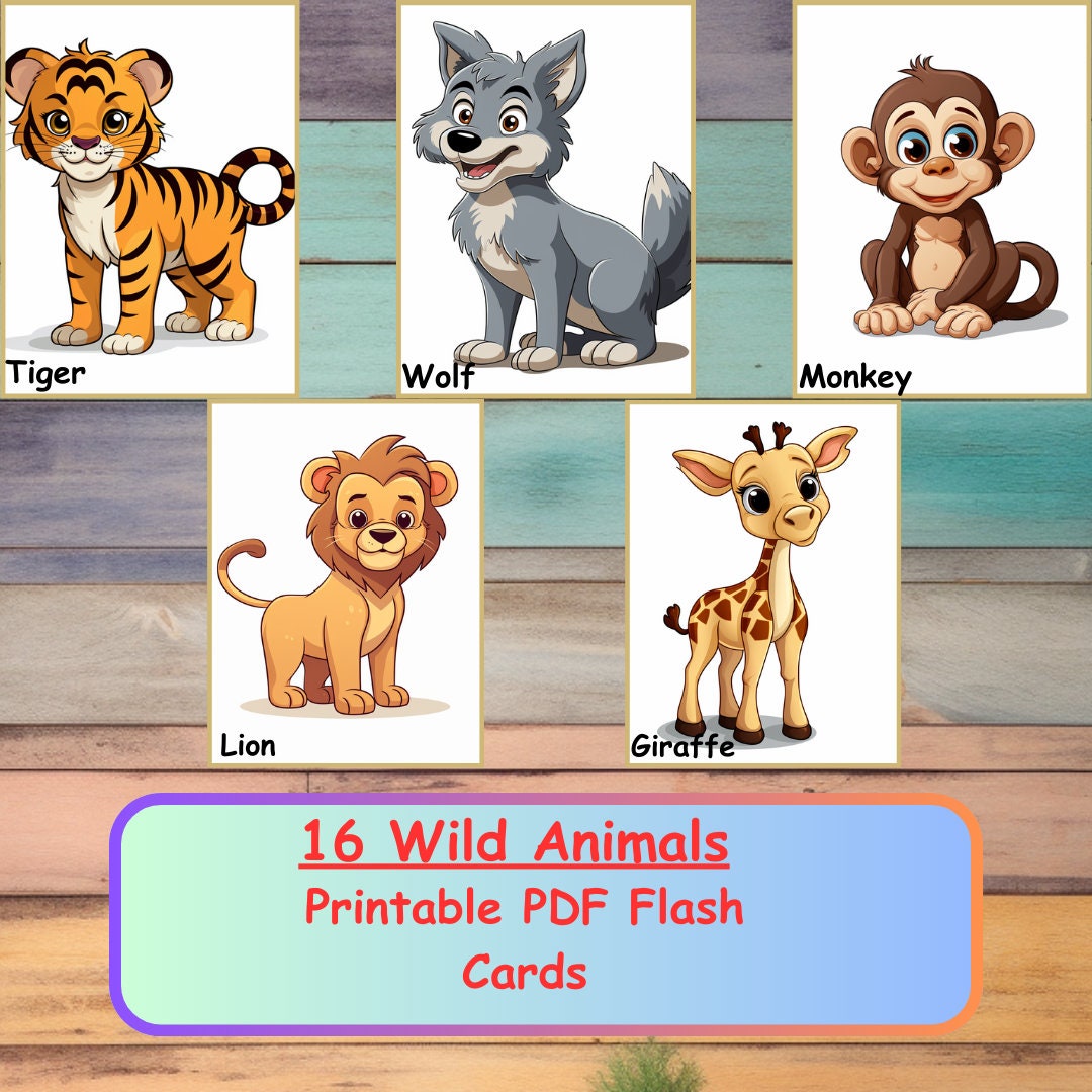 16 Wild Animals for Kids Printable Flash Cards PDF Montessori Flash ...