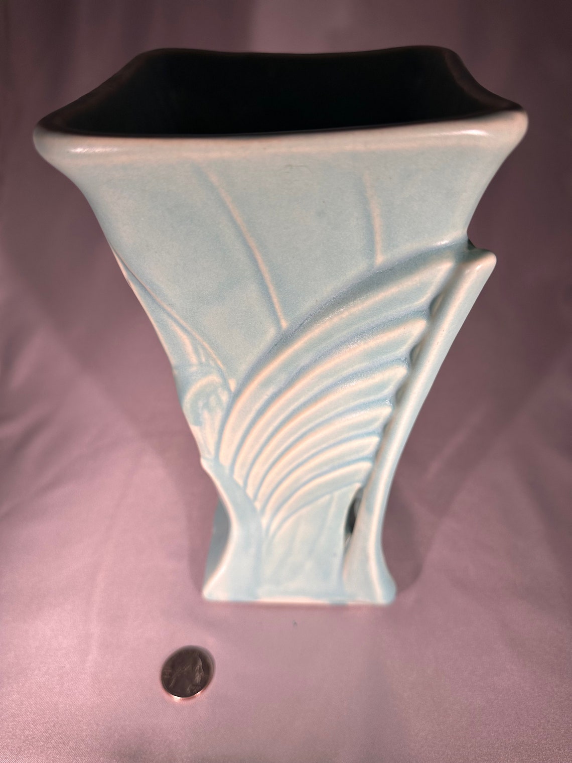 Vintage 1940's Turquoise Glazed Art Deco Chevron Wing Mccoy Pottery Vase - Etsy