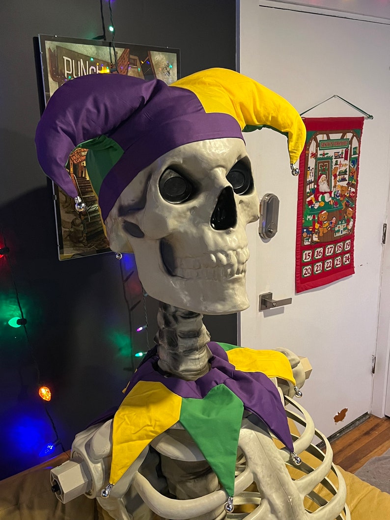 12 Skeleton Jester Hat & Collar Set purple/yellow/green skeleton NOT ...