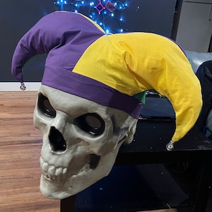 12’ Skeleton Jester Hat (purple/yellow/green) (skeleton NOT Included ...
