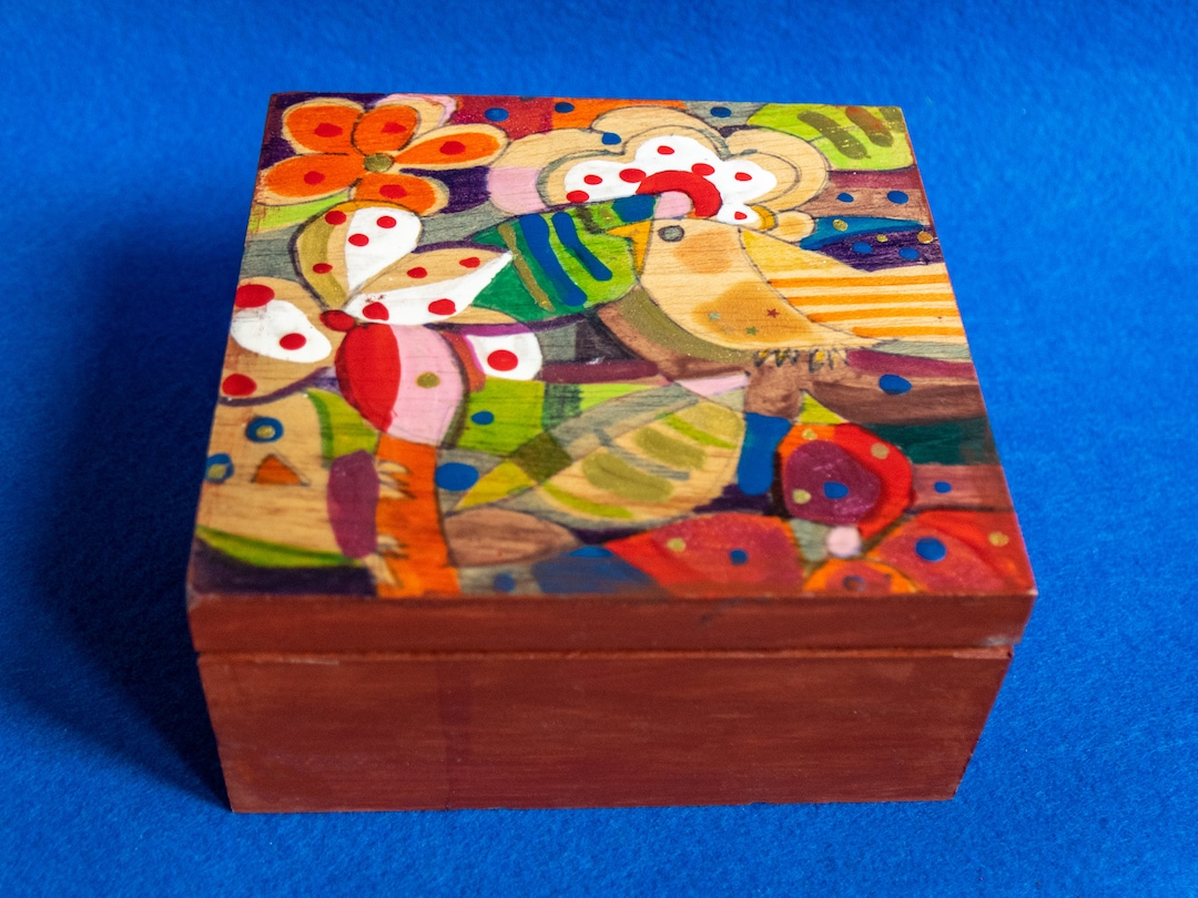Wooden Painted by Hand Box With Birds and Flowers,little Creative and ...